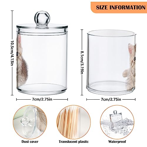 Sletend 2 Pack Plastic Qtips Holder Cat Animal Cute Bathroom Organizer Canisters for Cotton Balls/Swabs/Pads/Floss,Plastic Apothecary Jars for Vanity