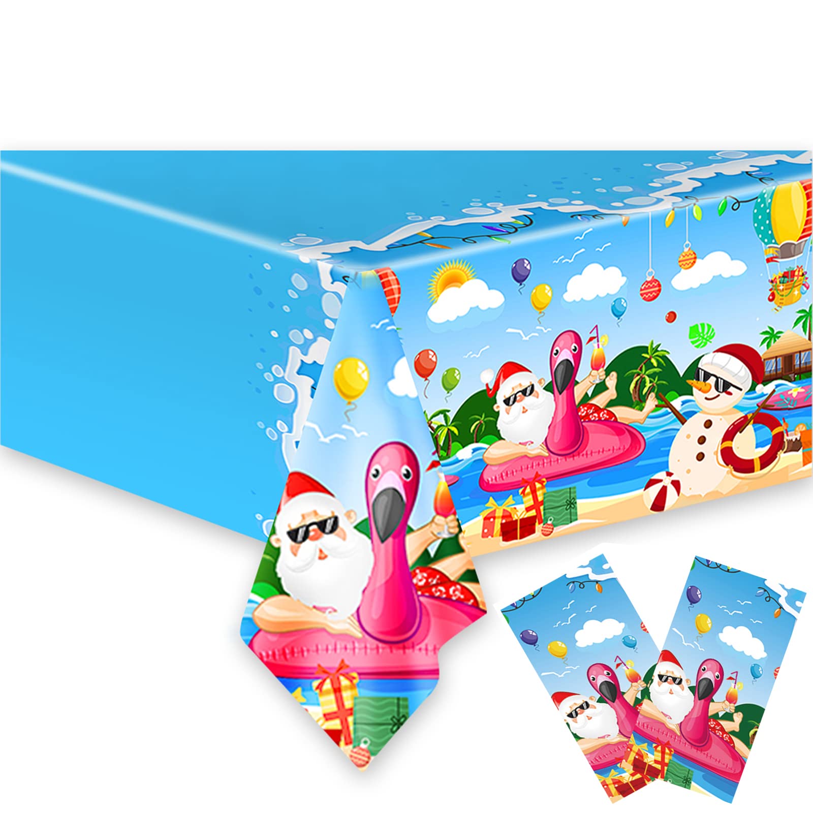 Dreasmt Christmas in July Tablecloths Table Decorations - Summer Beach Hawaiian Santa Plastic Table Covers for Pool Hawaii Mele Kalikimaka Tropical Christmas Party Decorations