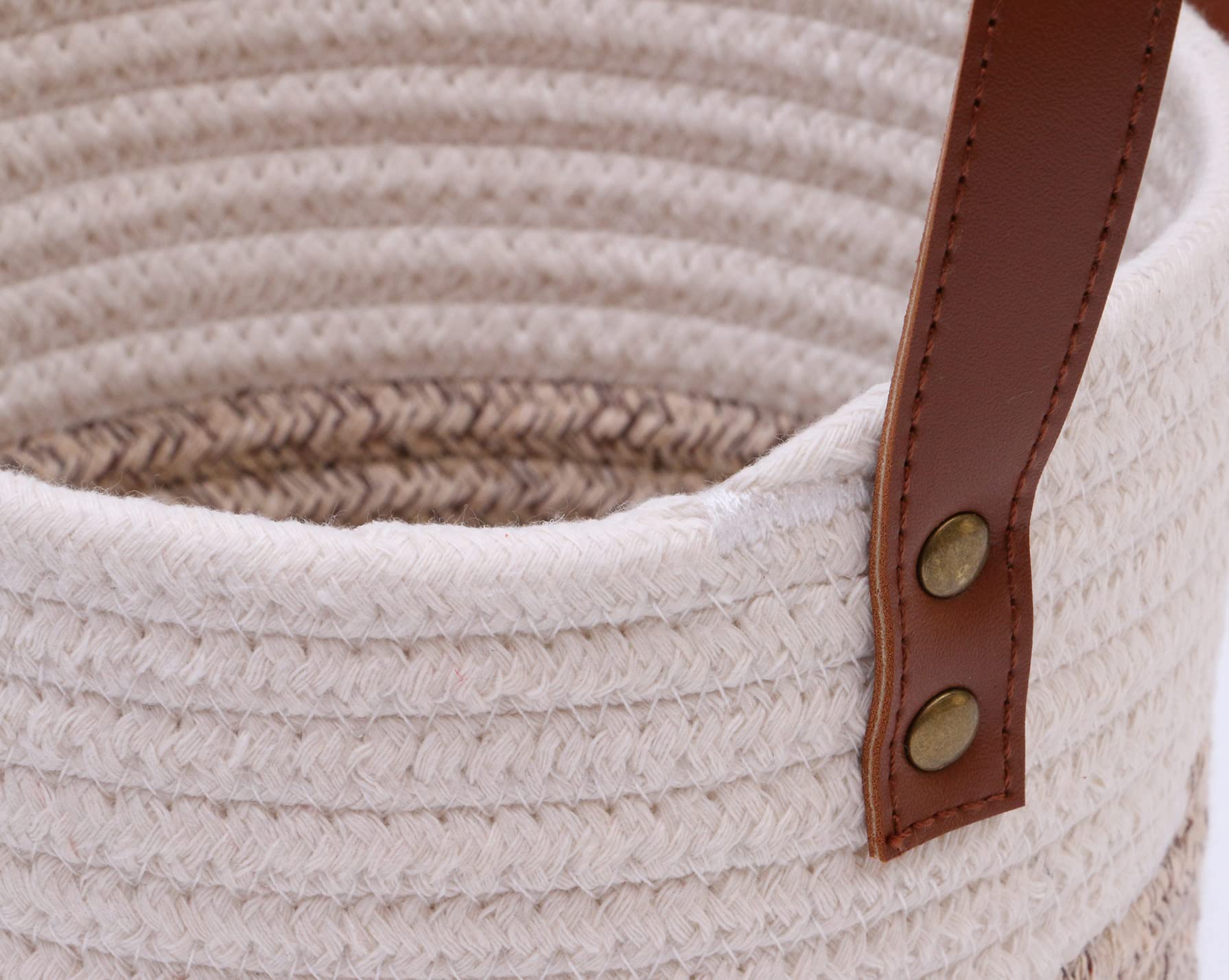 Hanging Storage Baskets Set of 2 For Wall/Door/Garage/Cabinets/Closet Organizer 6.7"x7.9" Small Woven Cotton Rope Basket with Leather Handle Home Décor for Plants