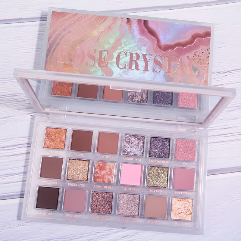 KUAILEGO ROSE CRYSTAL Eyeshadow Palette, Makeup Palette Matte Shimmer 18 Colors - Highly Pigmented, Ultra-Blendable, Natural Velvet Texture