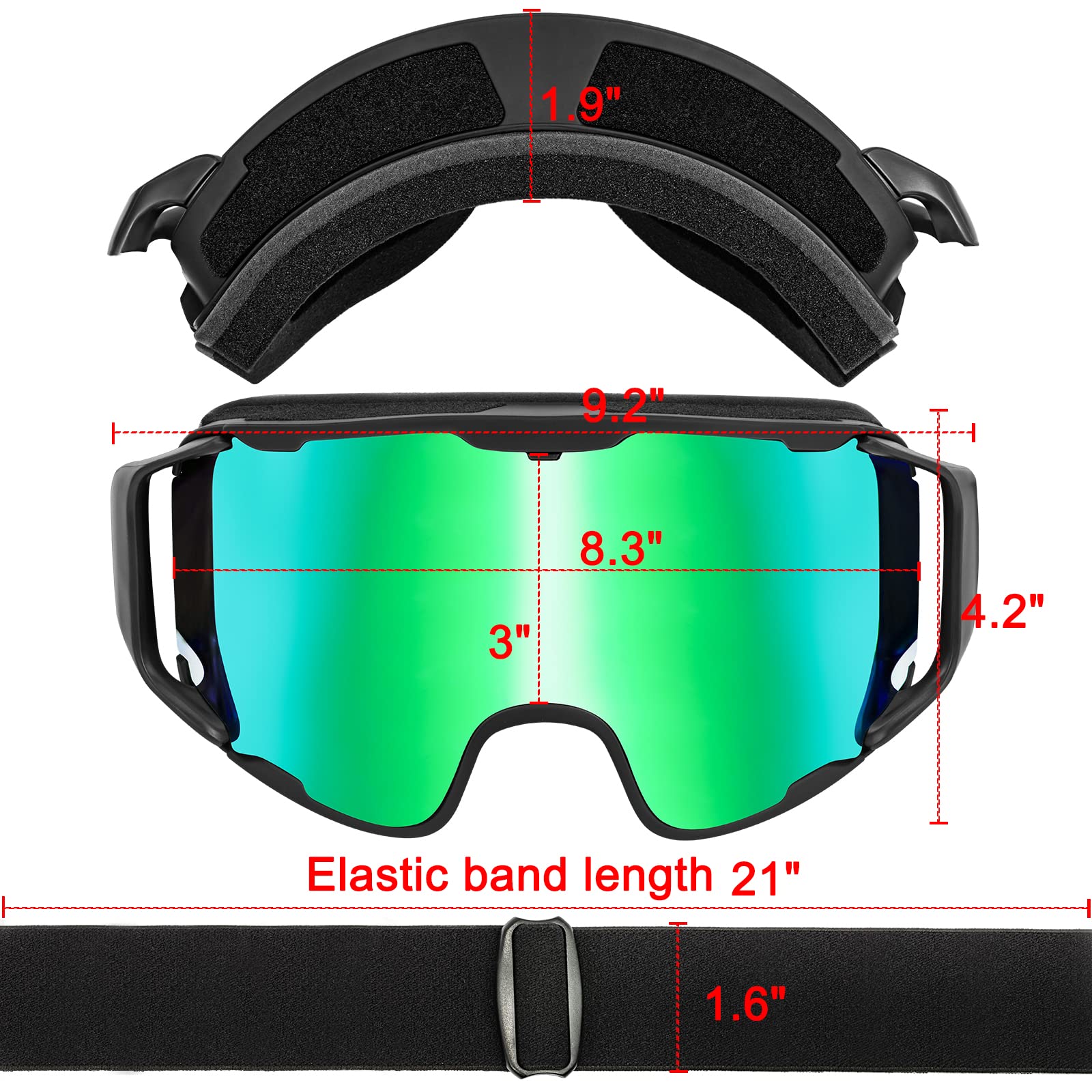 JiaTeums Men's and Women's Ski Snowboard Goggles, Anti-Fog, Adjustable, UV Protection