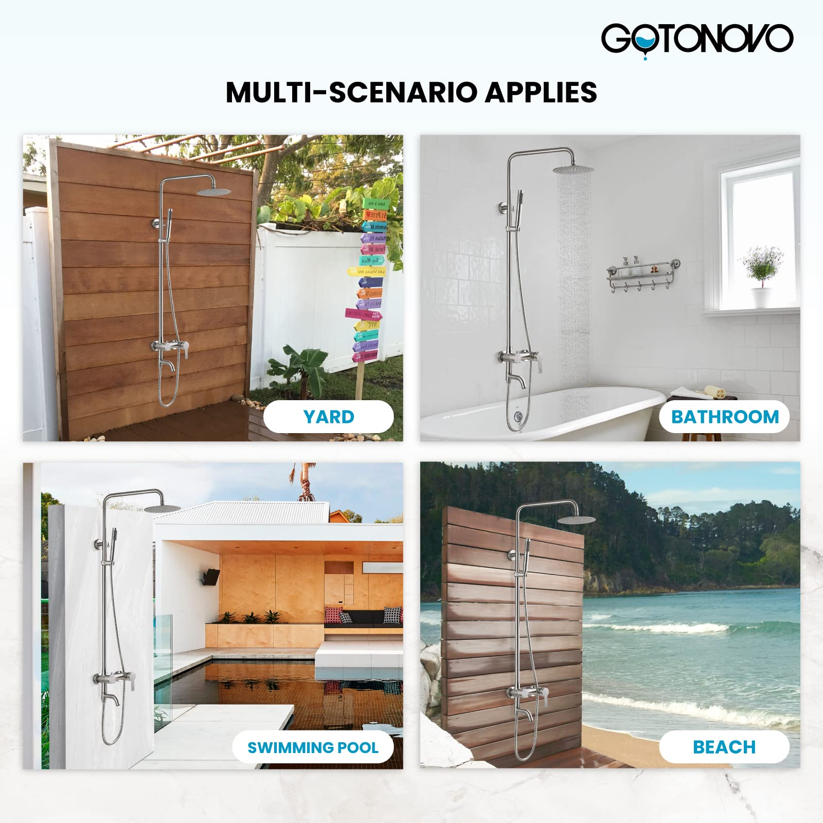 gotonovo Stainless Steel SUS304 Shower Faucet 8 Inch Rainfall Shower Head Cylinder Handle Brushed Nickel Exposed Shower Fixture Wall Mount Shower System With Hand Spray