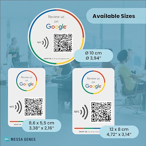 MESSAGENES | Review Us on Google QR Code Stickers | Reusable Smart QR Code and NFC | 1 Round Unit | Easy Reviews | Modify Link Whenever You Want | Google Decal for Business | Premium Materials