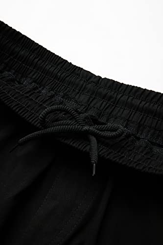 THWEI Mens Casual Cargo Pants Cotton Jogger Sweatpants Elastic Waist Trousers Black S