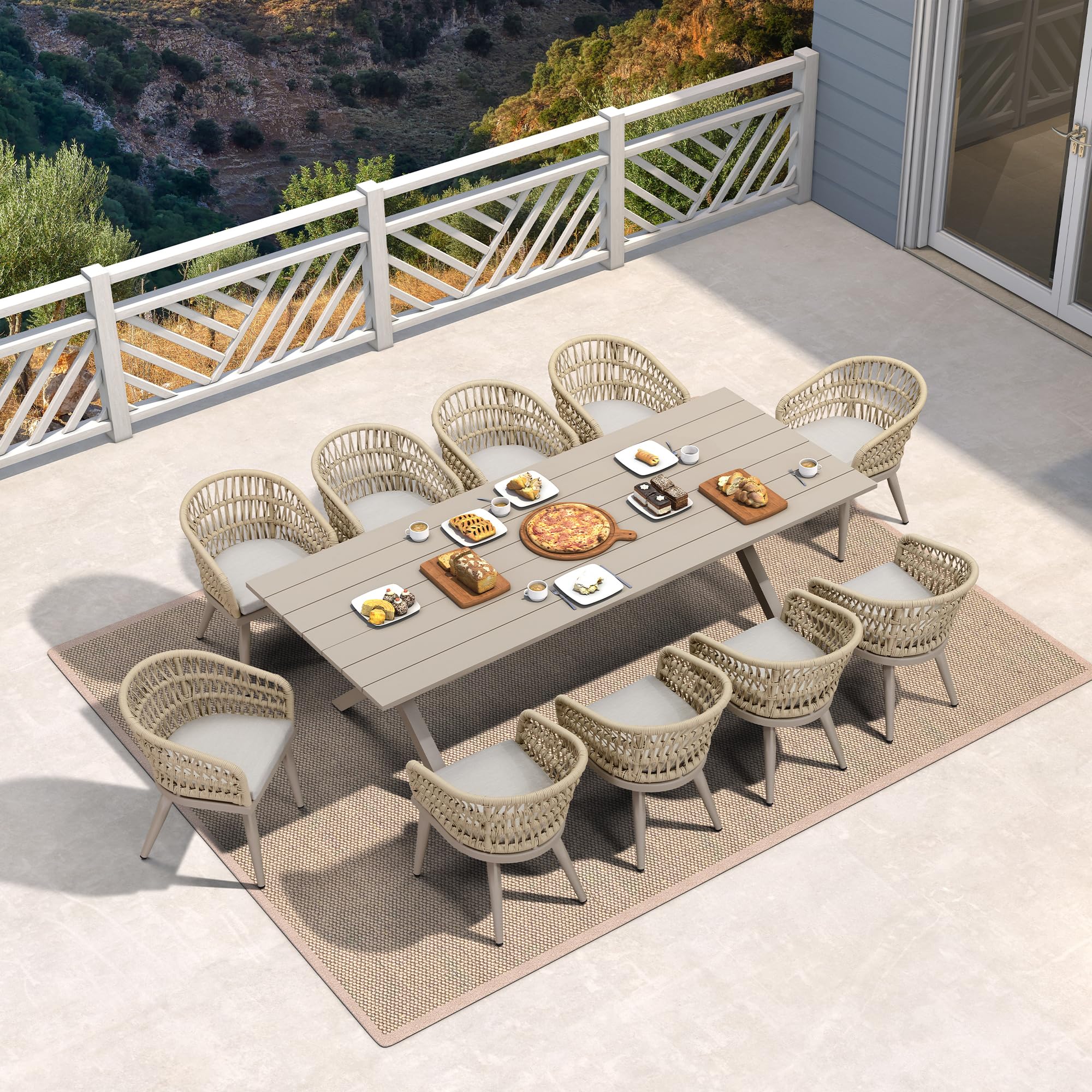 PURPLE LEAF 2 Pieces Patio Dining Chair All-Weather PE Rattan Aluminum Frame for Lawn Garden Backyard Deck Outdoor Dining Chair, Champagne