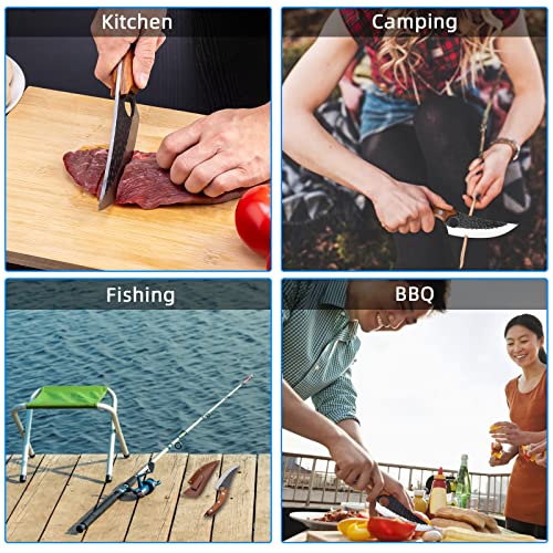 Hand-Forged Boning knife with Sheath, Pocket Knife Sharpener with Gift Box Martensitic Stainless Meat Cleaver Butcher Knives Chef knife Vegetable Knife Asian Knife
