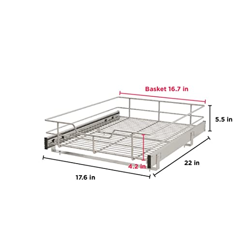 Pull Out Cabinet Organizer - Slide Out Under Cabinet Basket for Kitchen, Bathroom, Pantry Heavy Duty Slide Out Shelves, Requires At Least 18β Cabinet Opening (17.6W x 22D x 5.5H inch, Chrome)