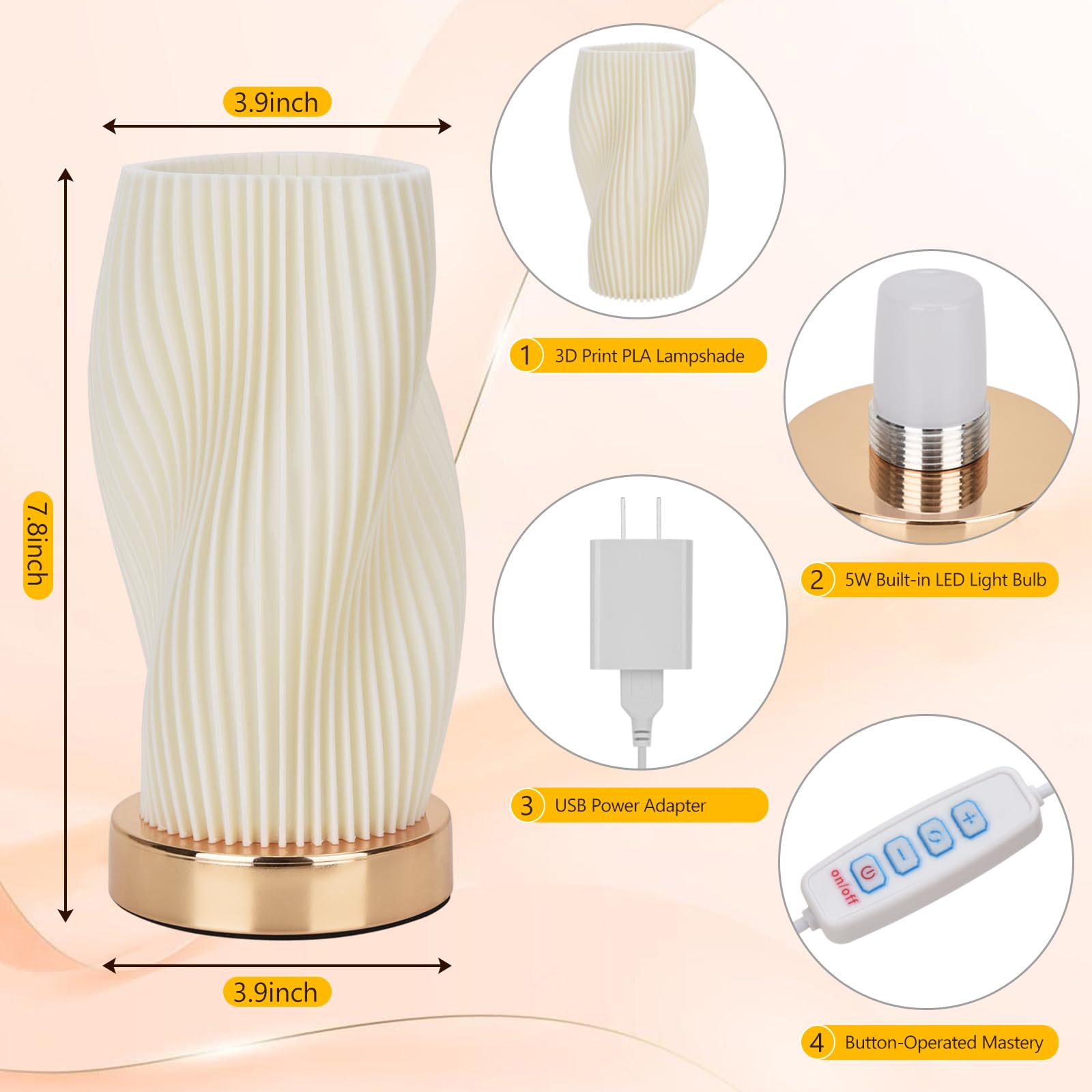 Ekkiploi Bedside Lamps for Bedroom-Button Control Metal Small Table Lamp 12 Way Dimmable Nightstand Lamp Gold Mini Modern Lamp for Living Room, Dorm, Kids Room, Office