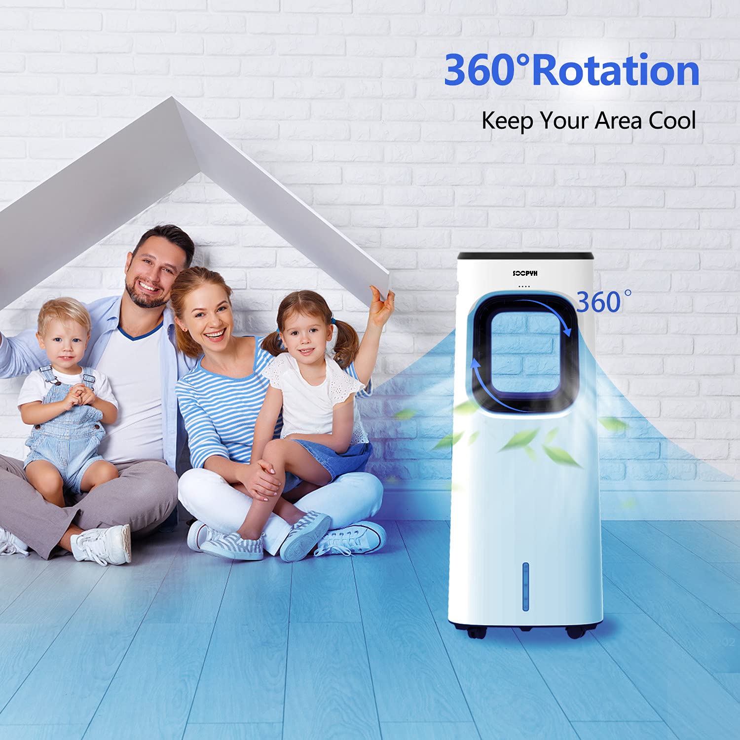 Evaporative Air bladeless Cooler fan for cooling room | Humidifier 3-IN-1 | 20ft Remote Control | 8-Hour Timer | 3 Wind Speeds | 4 Modes | Low Noise for Small Space Home & Office
