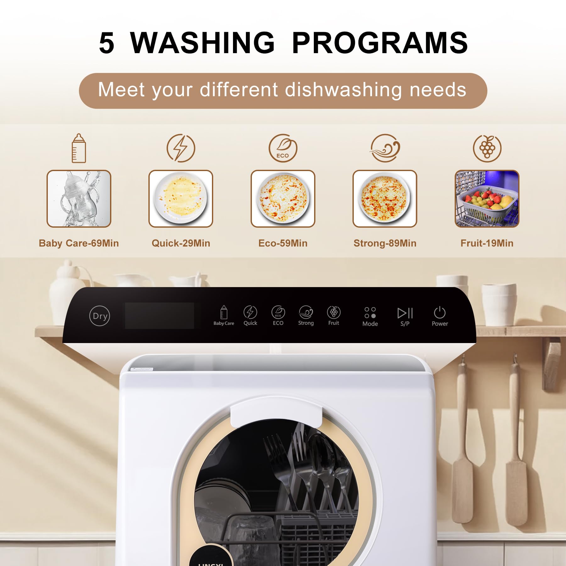 LINGXI Counter Top Dishwasher ,Countertop Dishwasher with Water Tank. Portable Dishwasher With Dryer,Baby Care,360° Spray, Dishwasher For Apartments,Rvs.