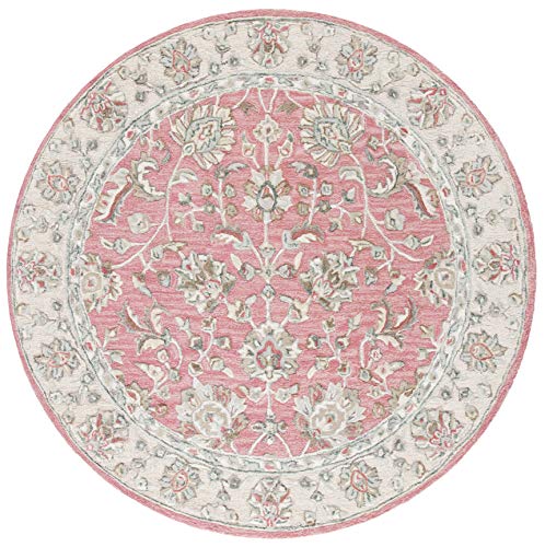SAFAVIEH Glamour Collection 6' Round Pink / Beige GLM628U Handmade Premium Wool Area Rug