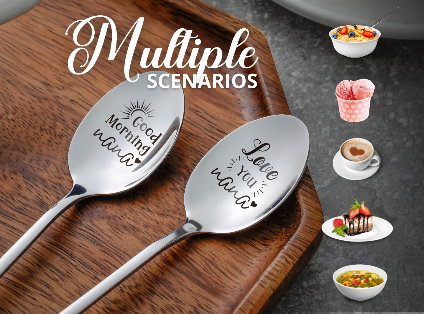 Nana Gifts, Nana Spoon, 2 Pcs Stainless Steel Engraved Coffee Spoons, Good Morning Nana