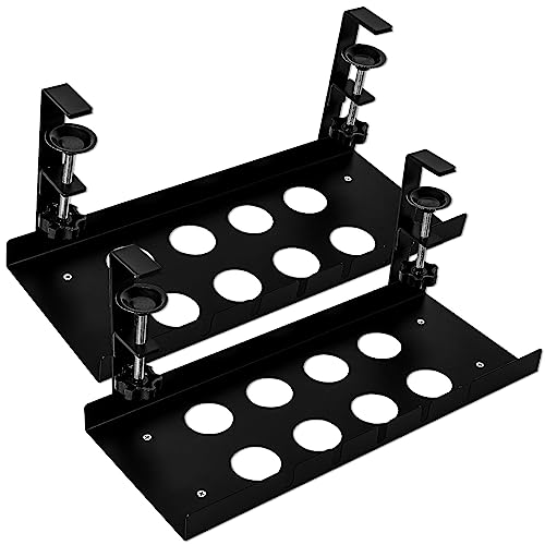 Metal Cable Management Tray Under Desk with Clamp Retractable Cord Organizer for Desk No Drill Cable Tray Basket for Wire Management Sturdy Metal Cable Management Under Desk with Clamp for Home Office