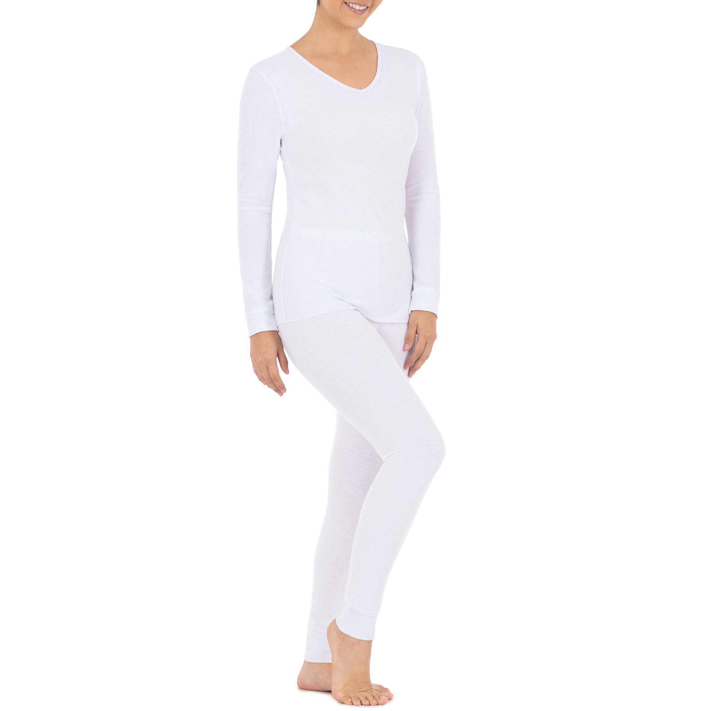 Fruit of the Loom Women's Micro Waffle Thermal V-Neck, White, 3X