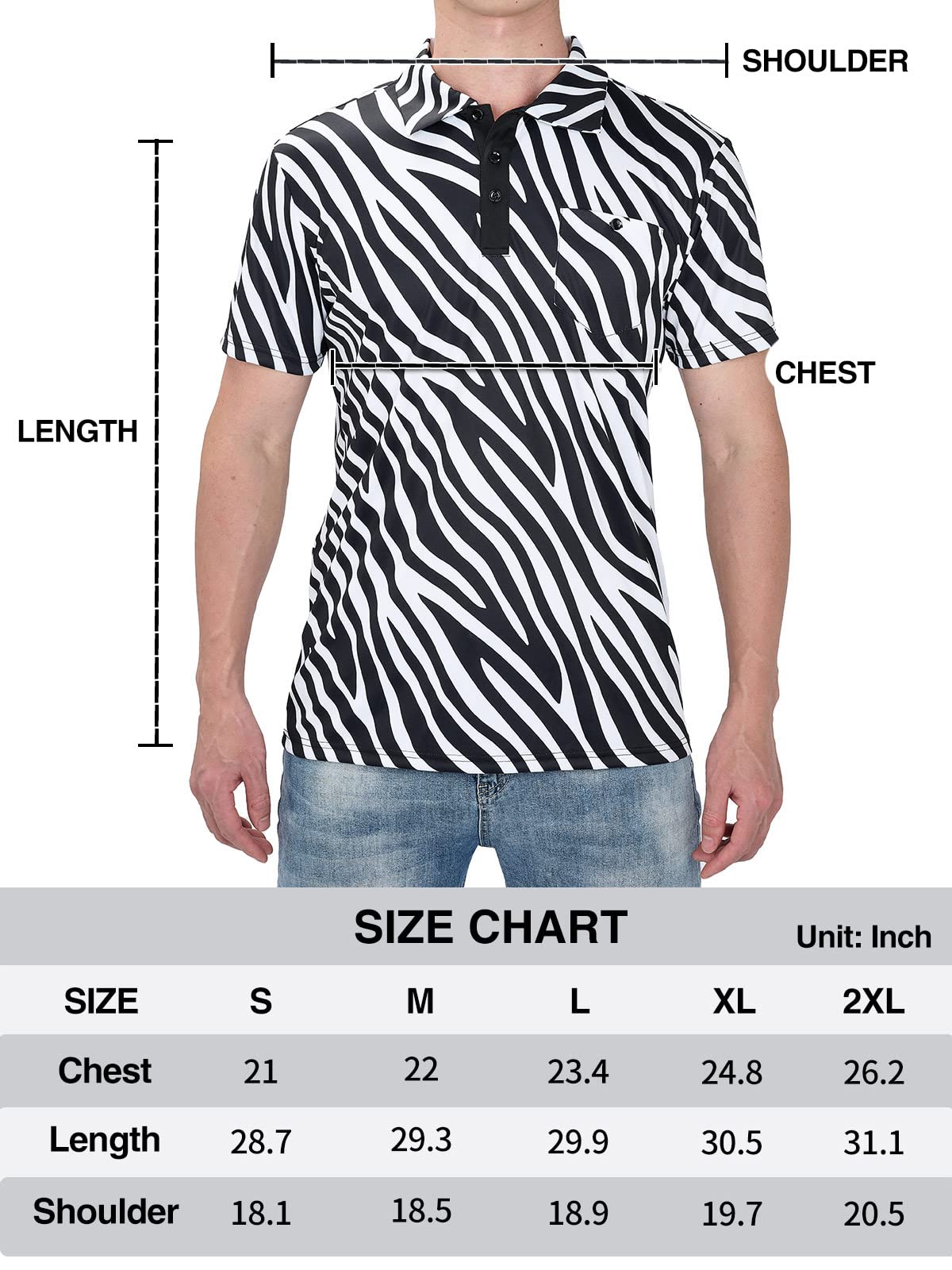FRTCV Mens Polo Shirts Short Sleeve Zebra Print Golf Shirt with Pocket Wrinkle Free Size XL