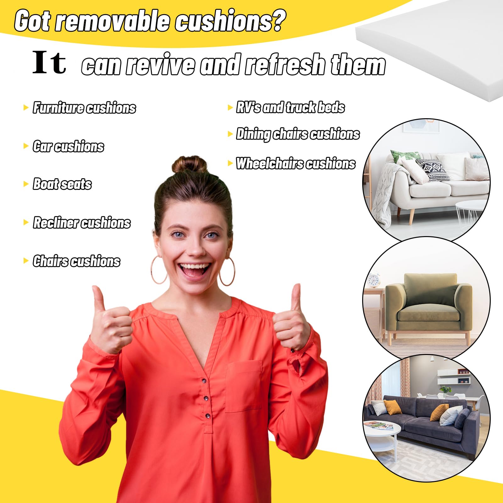 Eazy2hD Furniture Seat Couch Cushions Replacement 20" x 20" High-Density Foam Cushion Sag Repair Soft Chair Square Cushion Foam Support for Sofa Seat Cushiones(Quantity 2)