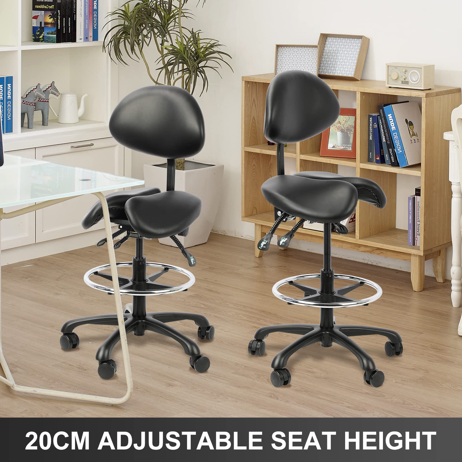 GELTTULU Adjustable Dental Assistant Chair Stool 37.4”-45.3‘’ Height with Adjustable Footring and Heavy Base for Dental Labs Exam Rooms