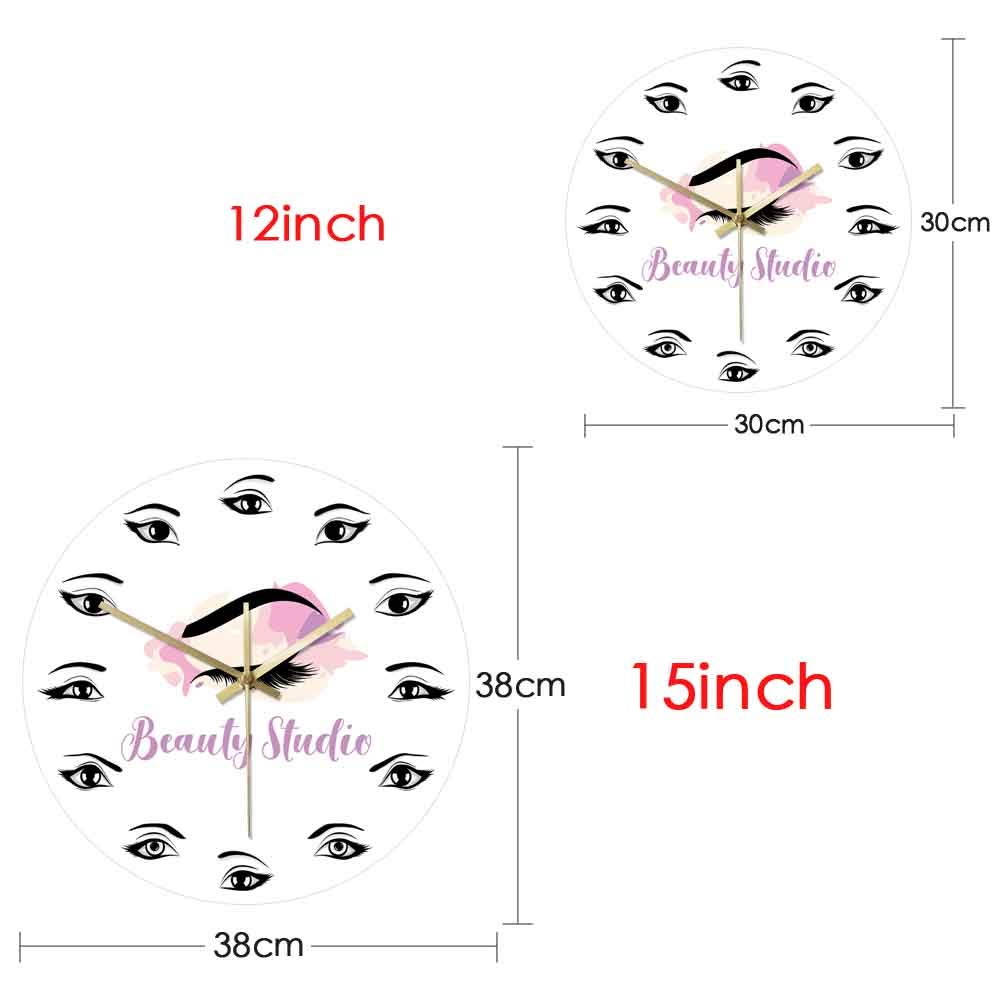Geek Alerts Mute Quartz Printed Acrylic Wall Hanging Clock Eyelashes Beauty Studio Decor Art Wall Non Ticking Watch Beauty Salon Lash and Brow Groomer Gift (15inch)