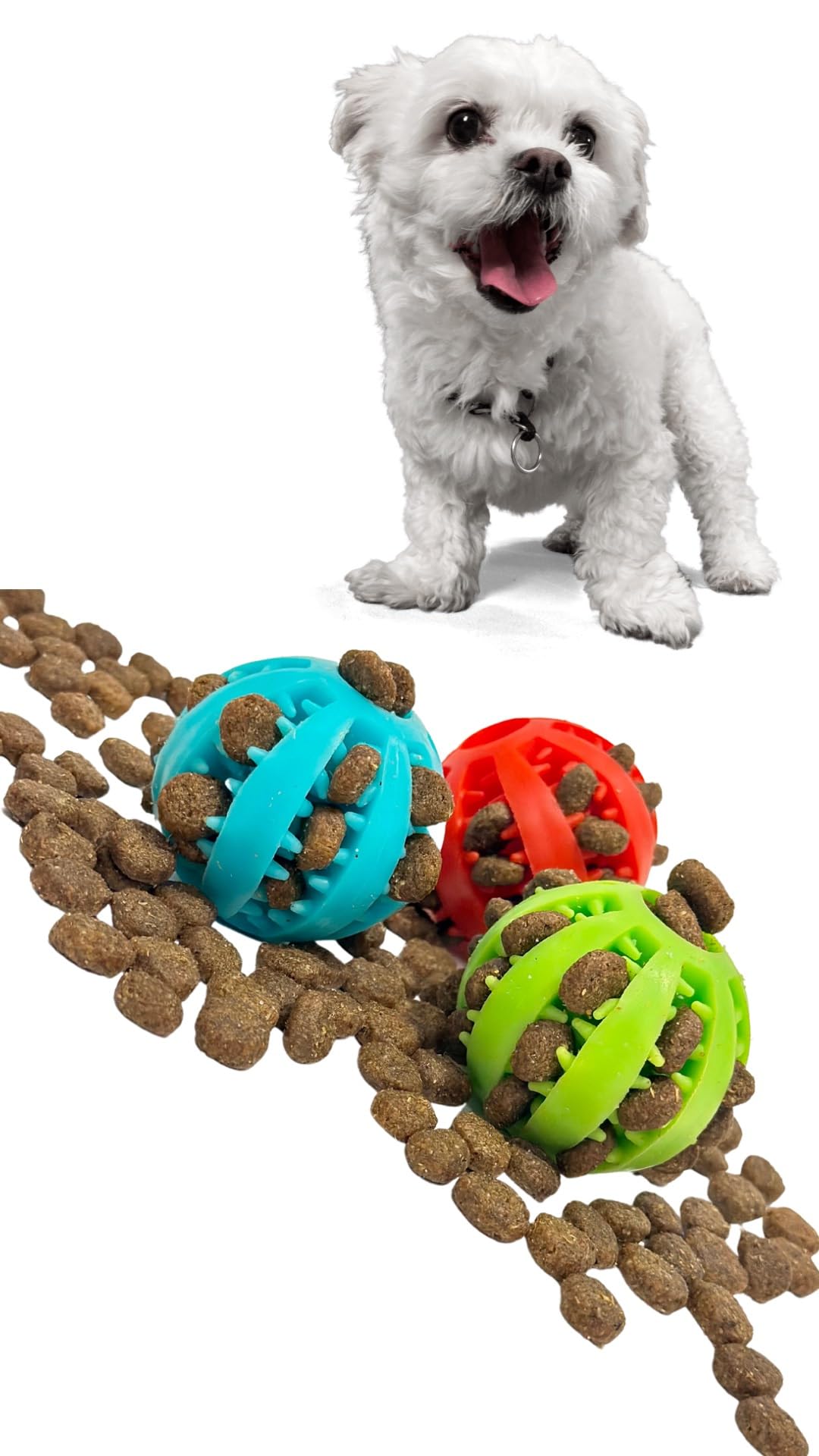 Small Dog Chew Toy, Dog Ball, Treat Dispenser, Interactive Toy, Puppy Trainer, Slow Feeding-3 Pack Great for Labrador Retriever and Mixed Breeds