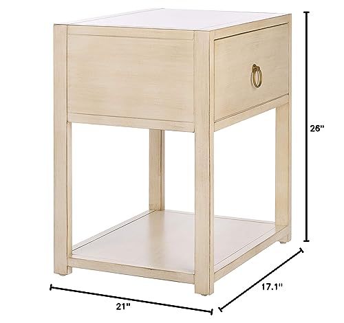 Safavieh Home Collection Yudi Antique White and Gold 1-Drawer Nightstand