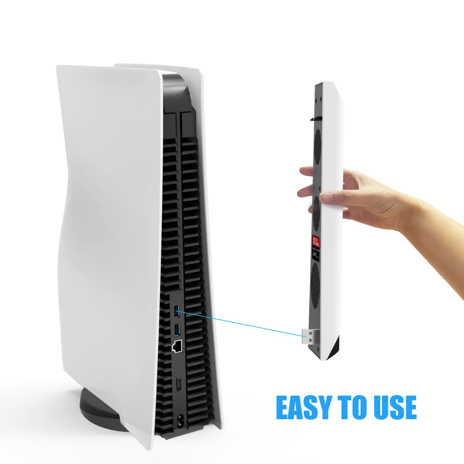 IQIKU PS5 Cooling Fan, PS5 Cooler with 3 Upgraded Quiet Fans & Controller USB Port for Digital Edition/Disc Version