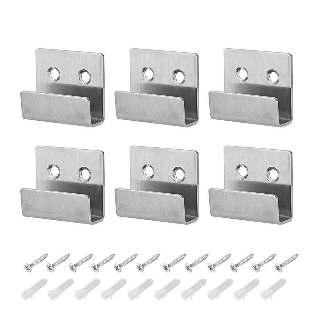 uxcell 6 Pcs Wall Mounted Hook Robe Hooks Single Clothes Hanger with Screws, Stainless Steel