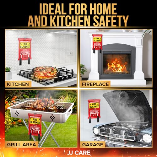 JJ CARE Fire Blanket β 2 Packs with Hooks β Emergency Fire Blanket for Home & Kitchen, High Heat Resistant Fire Suppression Blankets for Home Safety, Kitchen, and Camping