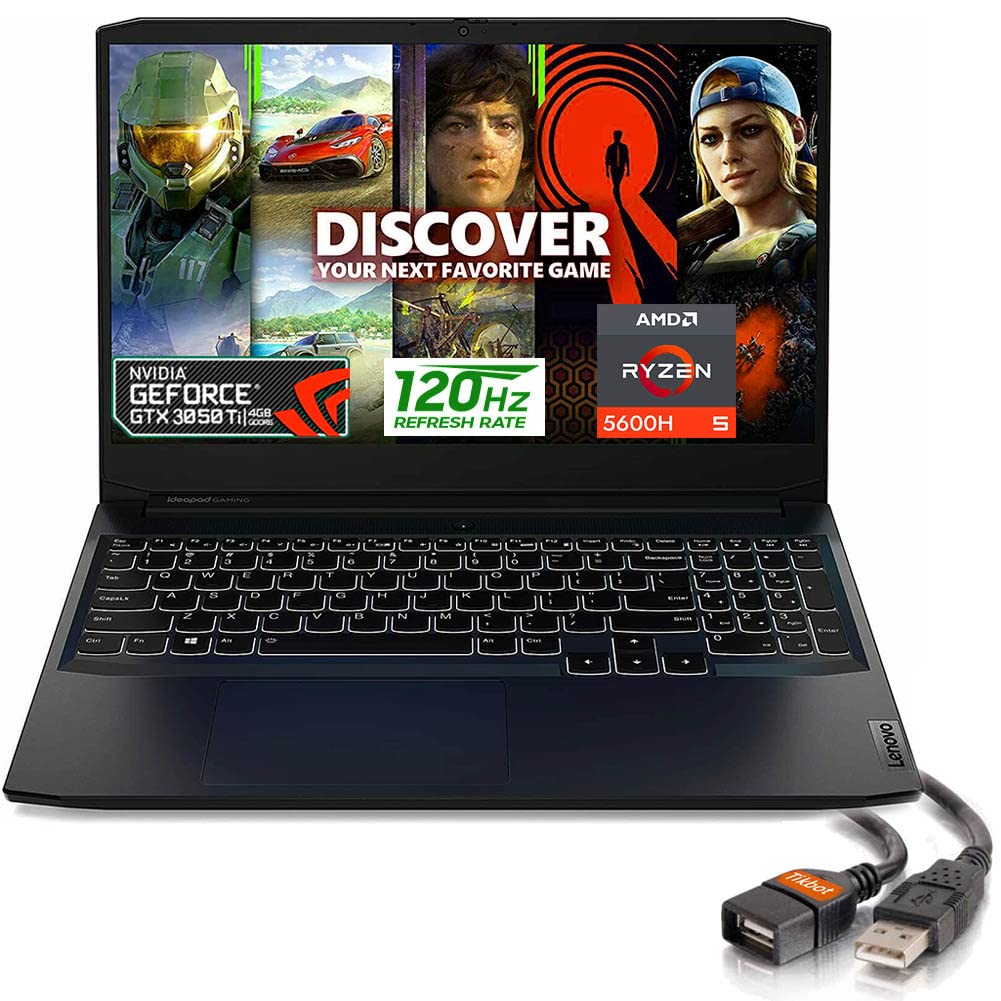 Lenovo IdeaPad 3 Gaming Laptop, NVIDIA GeForce RTX 3050Ti, Ryzen5 5600H, 15.6" 120Hz FHD, Backlit Keyboard, Wi-Fi 6, Type-C, Webcam+Privacy Shutter, HDMI Cable (32GB RAM | 1TB PCIe SSD)
