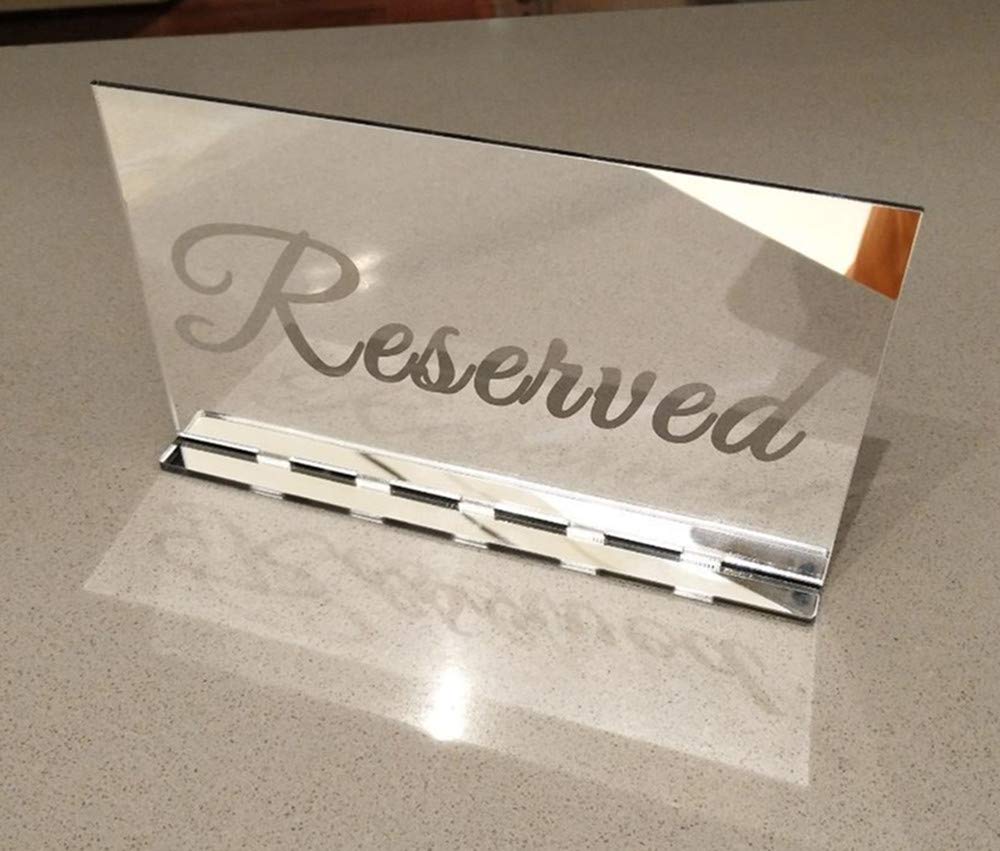 Set of 2 Acrylic Mirror Reserved Table Sign, Acrylic Freestanding Decoration, Acrylic Free Standing Reserved Wedding Signs (Silver)