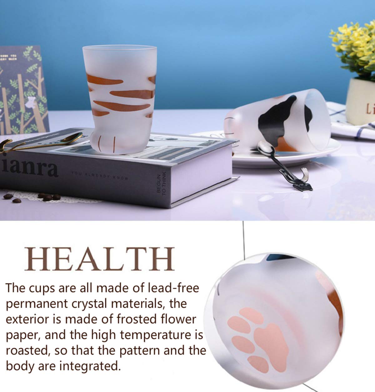 Hyzone Cat Claw Glass, Beer or Drink Cup, Milk, Juice, Frosting Process (Stripe)
