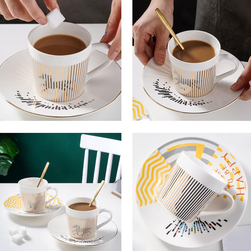 Hansyelect Coffee Cup and Saucer Set 10oz Mirror Cup Creative Art Mirage Inverted Image Cup Luxury Porcelain Teacup Saucer for Coffee Milks Cappuccino Espresso Tea Cute Pretty Gifts (Dynamic)