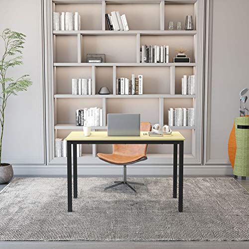 FSTAR 47" Writing Desk Sturdy Home Office Desk Modern Simple Design Computer Desk Writing Table for Home Office Large Space Workstation Metal Frame (47", Oak)