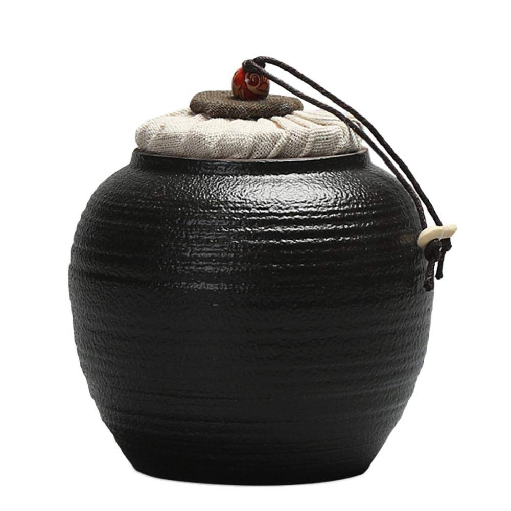 Exquisite Oriental Ceramic Food Storage Jar Canister Food Canisters,Loose Tea Tin/Tea Storage/Tea Caddy/Tea Canister/Coffee Canister/Coffee Jar/Spice Nuts Storage 3.35oz/95g (Black)