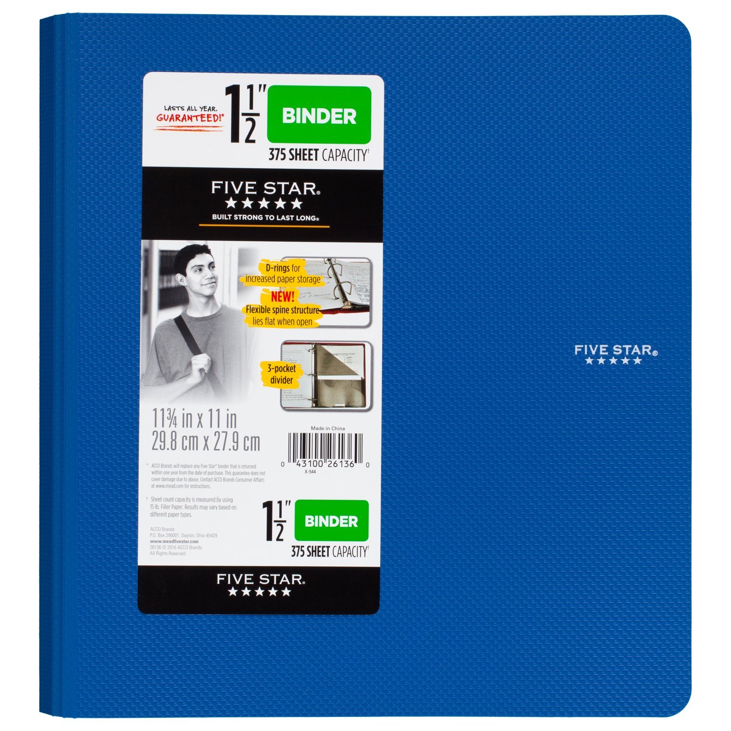 Five Star 1-1/2 Inch 3 Ring Binder, Plastic, Color Selected for You, 1 Count (26136)