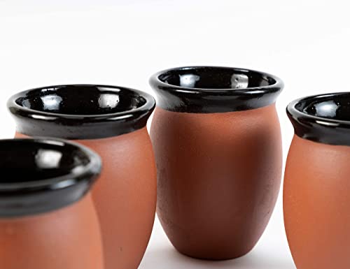 Handmade con Amor – Set of 2, 20 oz Artisan Handmade Authentic Mexican Clay Cantaritos, Glazed Rim and Interior, Black