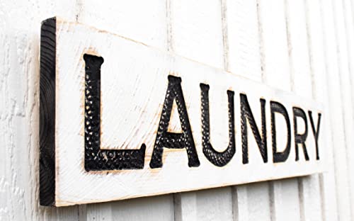 LAUNDRY Sign -Carved- Large 40"x8" Rustic Carved Wood Wall Art - Farmhouse Cottagecore Decor