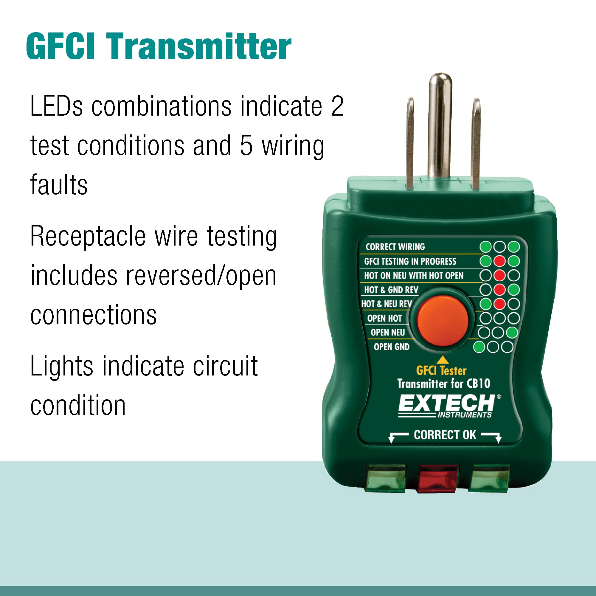 Extech - 1218G94EA - CB10 Circuit Breaker Finder, Locates fuses/breakers, Tests receptacles and GFCI circuits, Green,Red