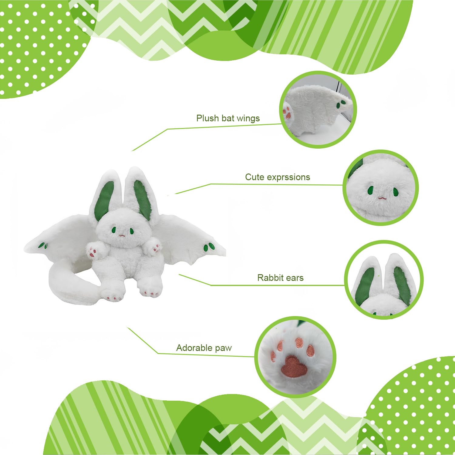 Sengocis 13.7 inch Unique Pink Bat Rabbit Plush Toy,Bat Bunny Plush Pillow,Bat Rabbit Cute Halloween Stuffed Animal