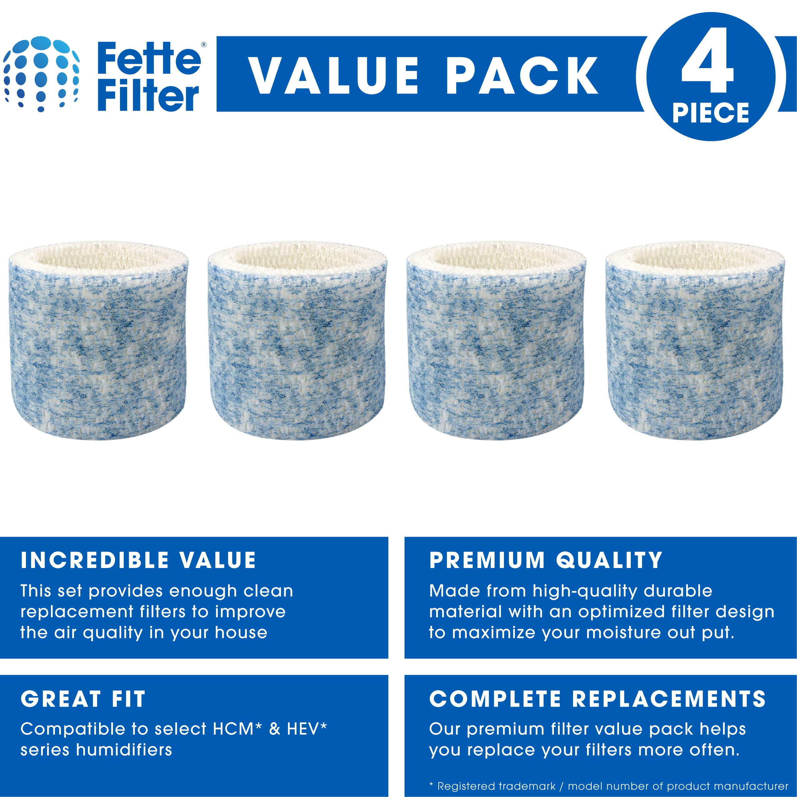 Fette Filter - Upgraded Blue Mesh Treated Layer Humidifier Wicking Filters Compatible with Honeywell HAC-504AW, Filter A for Models HAC-504, HAC-504AW, HCM 350 and Other Cool Mist Models - Pack of 4