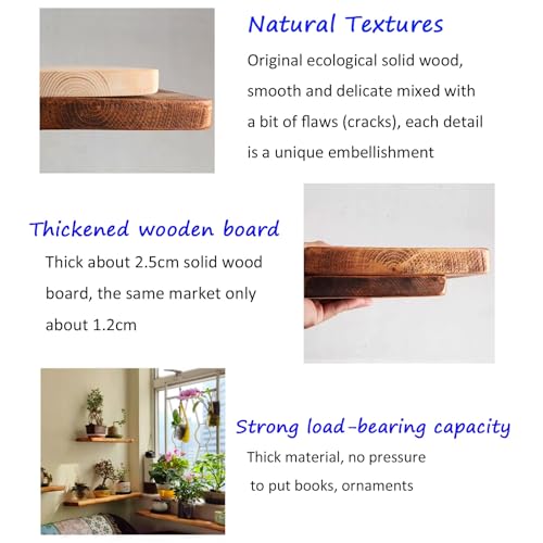 QATGQBCF Wooden Floating Shelf, Wall-mounted Shelf, Solid Wood Bookshelf, Thickness 2.5cm, Strong Load-bearing Capacity, Abrasion-resistant And Scratch-resistant(Walnut colour,80 * 25cm)
