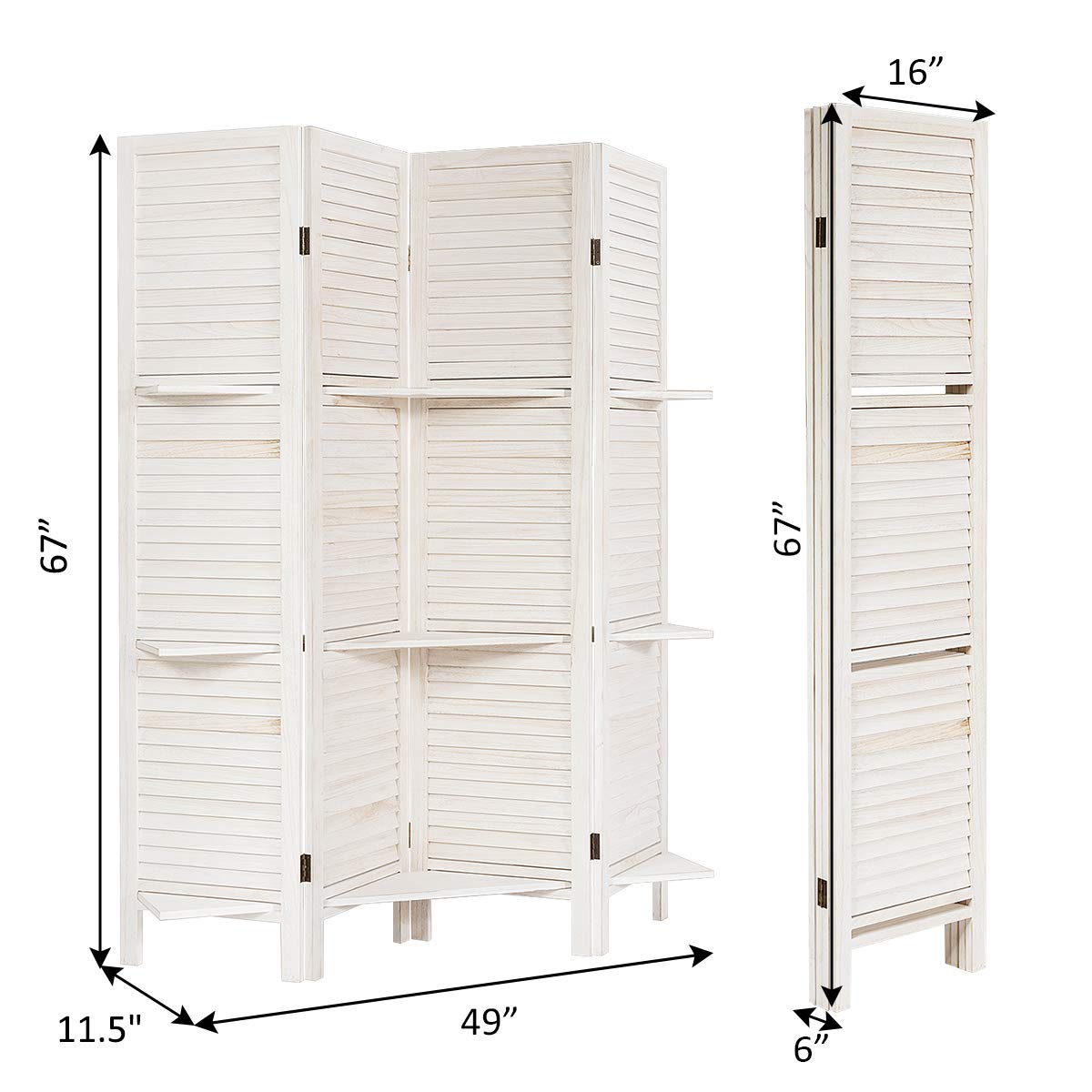 Giantex Room Divider with Shelves, 4 Panel Room Dividers and Folding Privacy Screens, Room Separators Divider Wall, Divider for Room Partition Separation, 5.6Ft Foldable Room Divider Screen, White