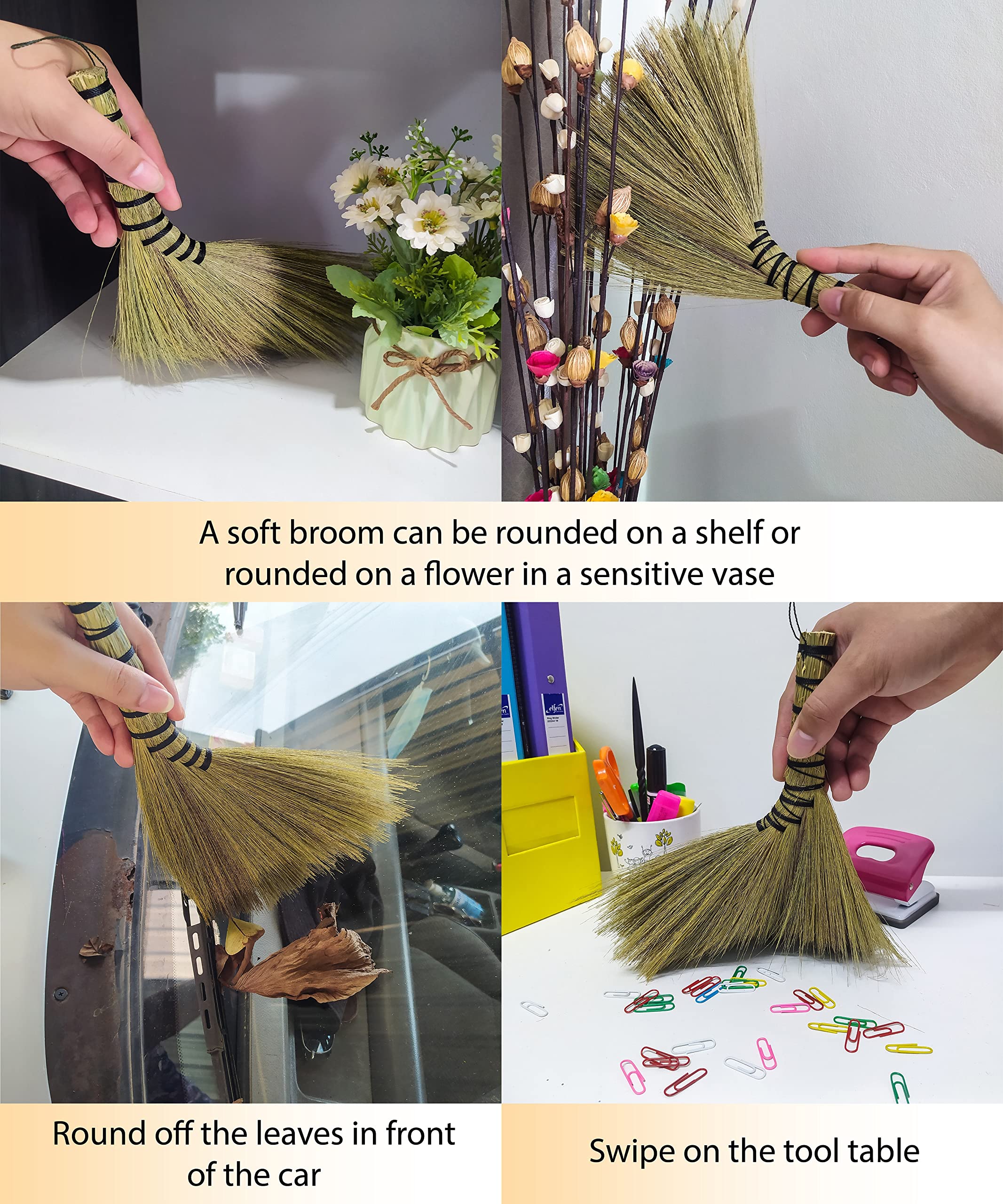 Small Whisk Broom,Handmade Turkey Wing Whisk Broom 12" for Cleaning,Sturdy Soft Brush,Bristle Design Cleans Dust Dirt & Debris Brush Head/Perfect for Indoor Outdoor and Car