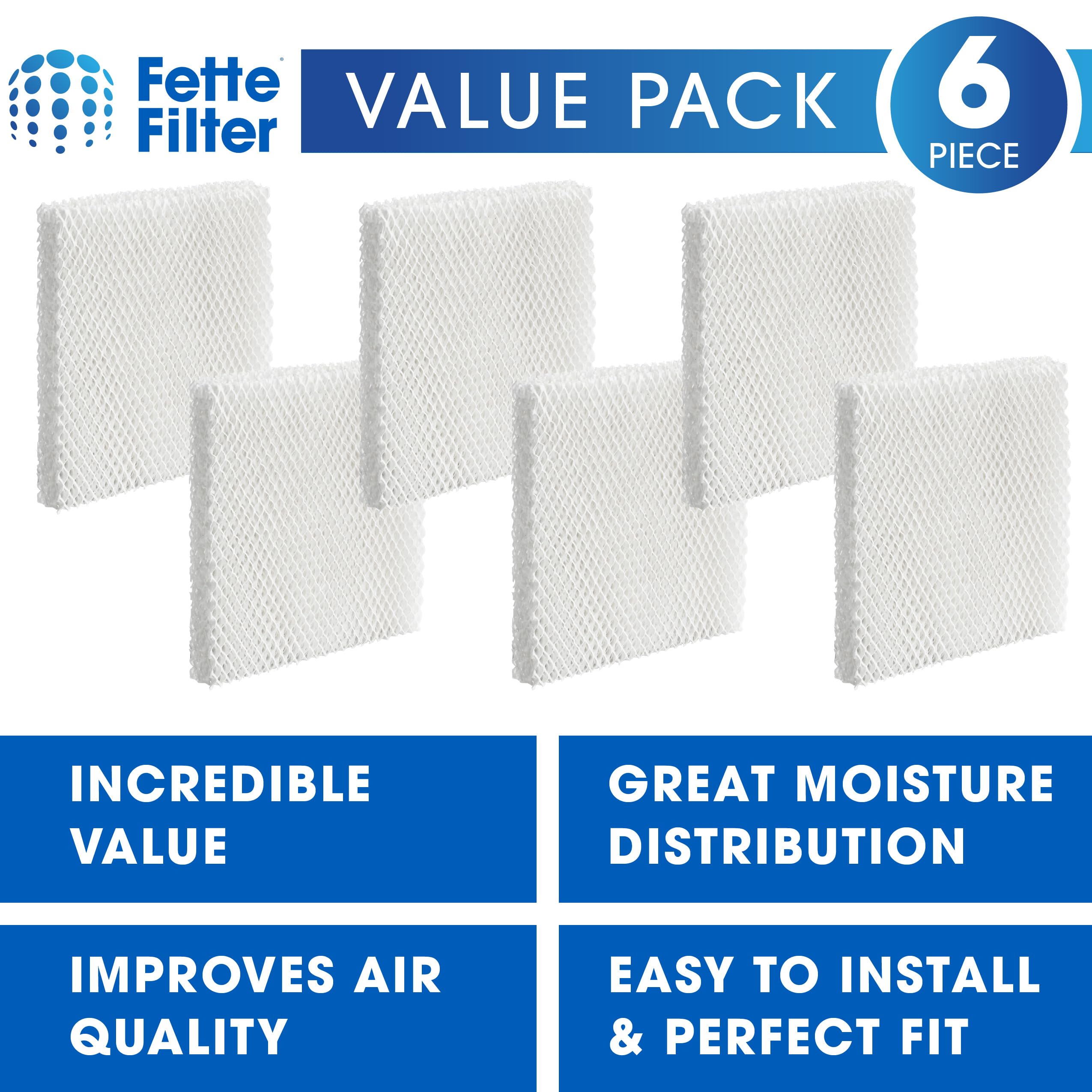 Fette Filter - Filter T Humidifier Wicking Filters Compatible with Honeywell HFT600T HFT600PDQ for Honeywell Tower Humidifier HEV615 Series & HEV620 Series. Includes 6 Replacement Filters.