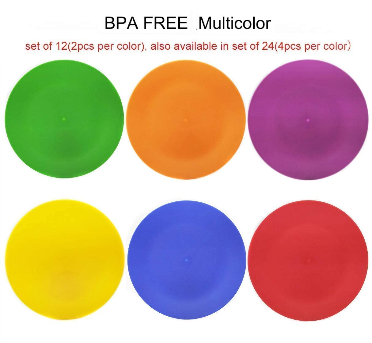 KX-WARE Unbreakable 24-piece Plastic Dinnerware set, Reusable Plates and Bowls, Basic Color