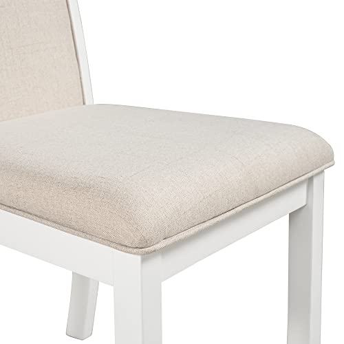LUMISOL Upholstered Dining Chairs Set of 4, High Back Padded Dining Chairs with Solid Wood Legs, Modern Linen Fabric Kitchen Chairs (White + Beige)
