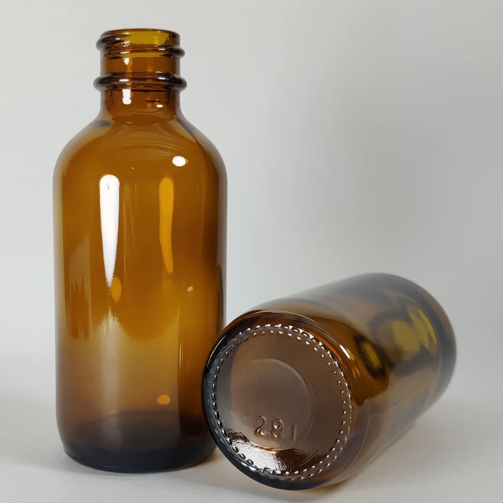 PIPIBA 24Pack 2oz (60ml) Boston Glass Bottle. Essential Oil Bottle With Lid. For Perfume, Aromatherapy, Lab Refillable Sample Vials (Amber)