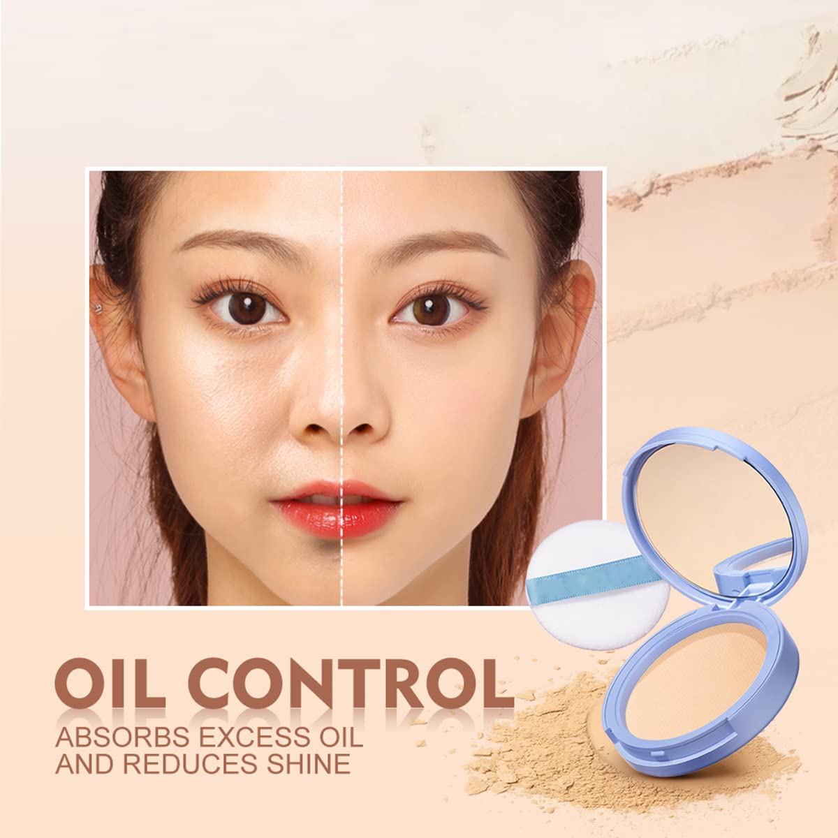 Oil Control Face Pressed Powder,Face Pressed Powder, Matte Smooth Setting Powder Makeup,Waterproof Long Lasting Finishing Powder (02-NATURAL BEIGE)