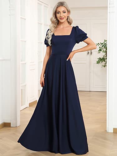 Ever-Pretty Women's Square Neck Short Sleeves Open Back A Line Maxi Holiday Dresses for Women Navy Blue US14
