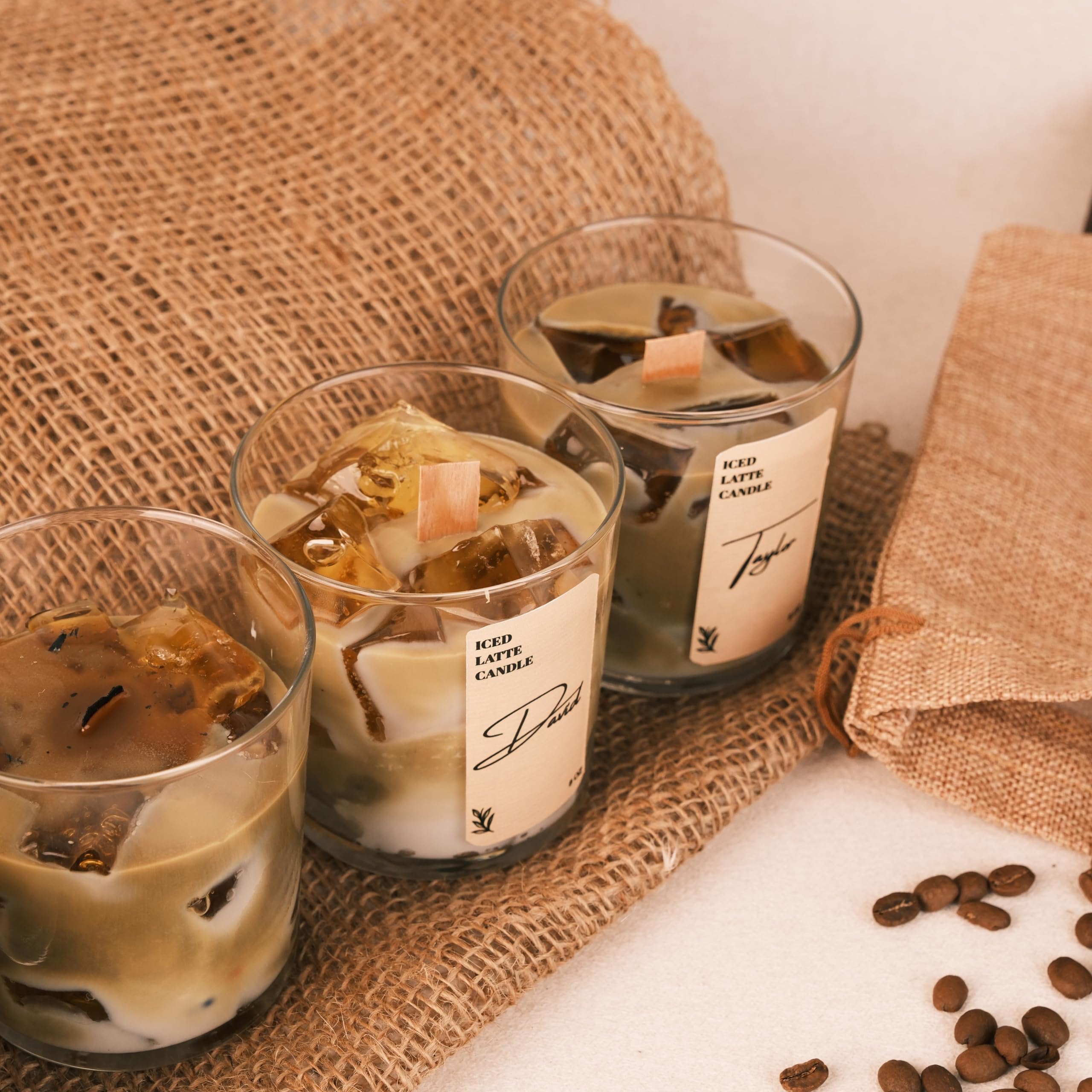 Personalized Iced Coffee Latte Candle β Custom Soy Wax Candle with Wooden Wick β Gift for Weddings, Birthdays, Bridesmaids, and Christmas Gifts