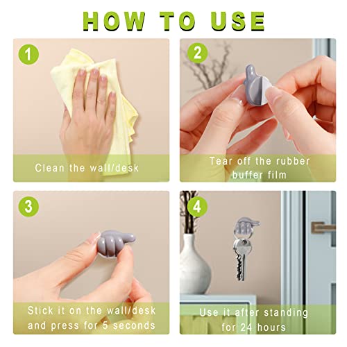 Smarthome 10pcs Silicone Wall Thumb Hooks, Self Adhesive Thumb Hook Cord Cable Holder, Creative Thumb Wall Key Toothbrush Earphone Hooks, Cable Clip Cord Holder (10)